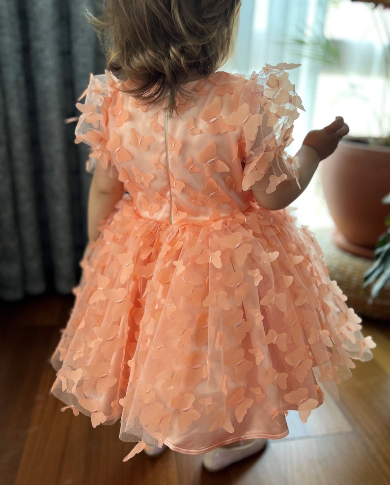Peach Pink Butterfly Style Girls Dress Birthday Party Baby - Etsy