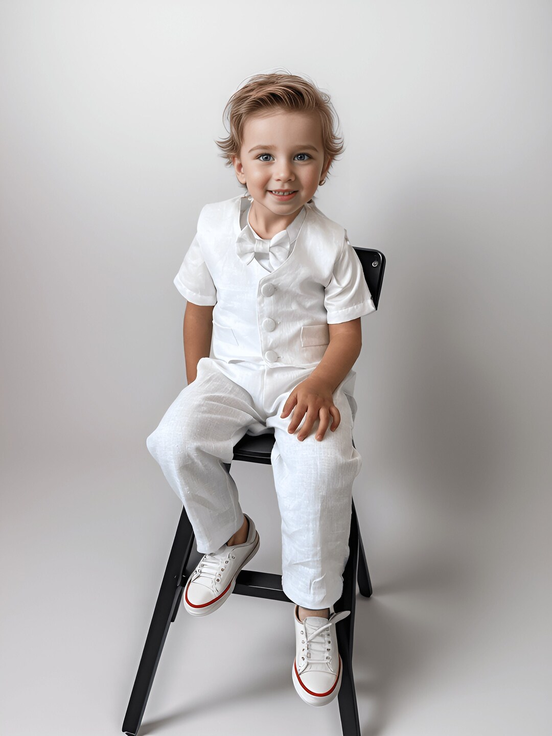 Terno de linho branco para bebê menino: conjunto de verão com 4 peças ...