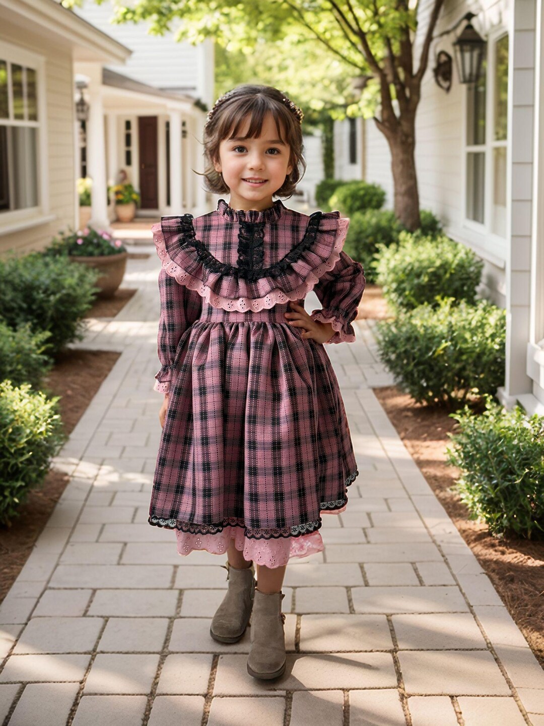 Girls Ruffled Vintage Pink Dress, Toddler Lace Spring-autumn Outfit ...