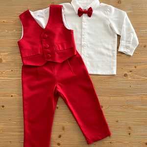 Baby Boy Red Suit Set, Red 4 Pieces Boys Set, Toddler Formal Outfit ...