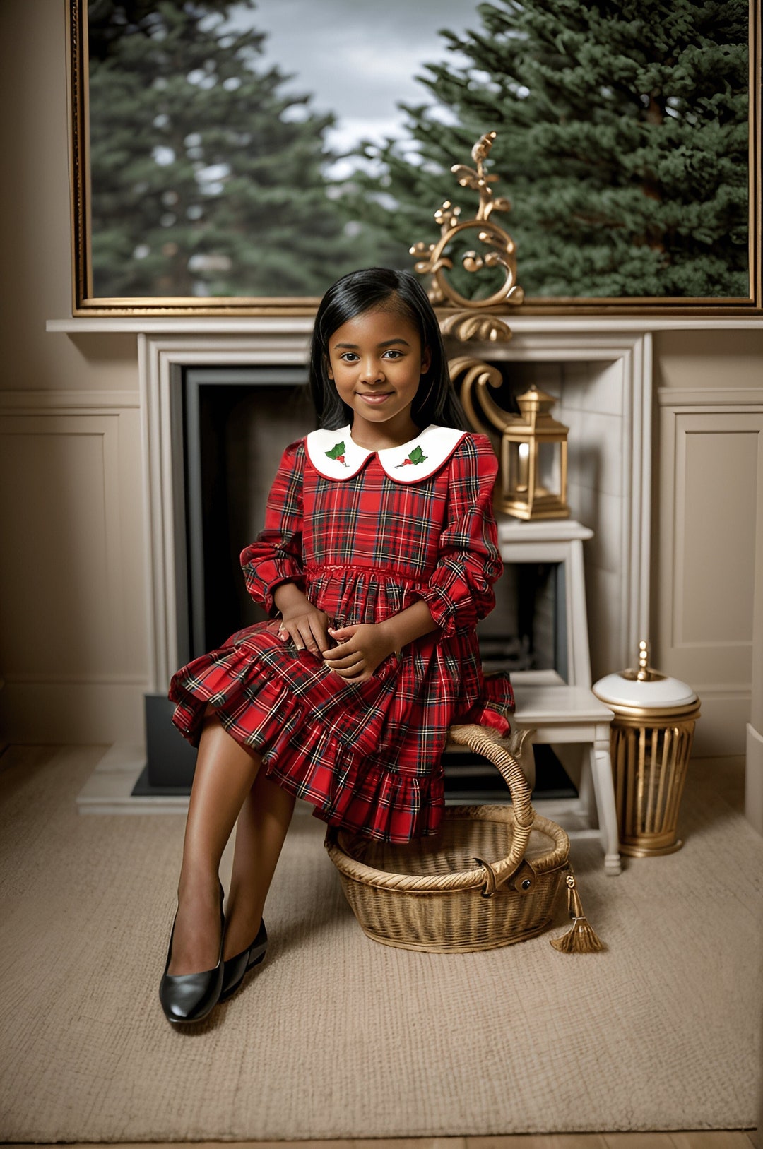 Hand Embroidered Plaid Christmas Dress: Girls Red Tartan Thanksgiving ...