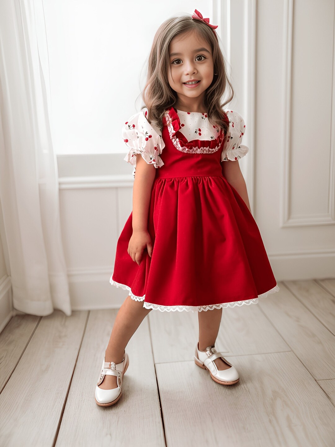 Vintage Style Cherry Pattern Girls Dress, Toddler Red Summer Look ...