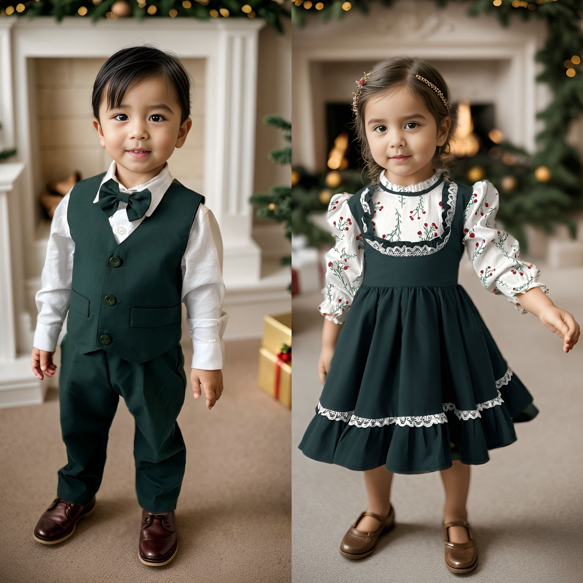 Girl's Christmas Green Dress Holly Detailed Xmas Look - Etsy UK