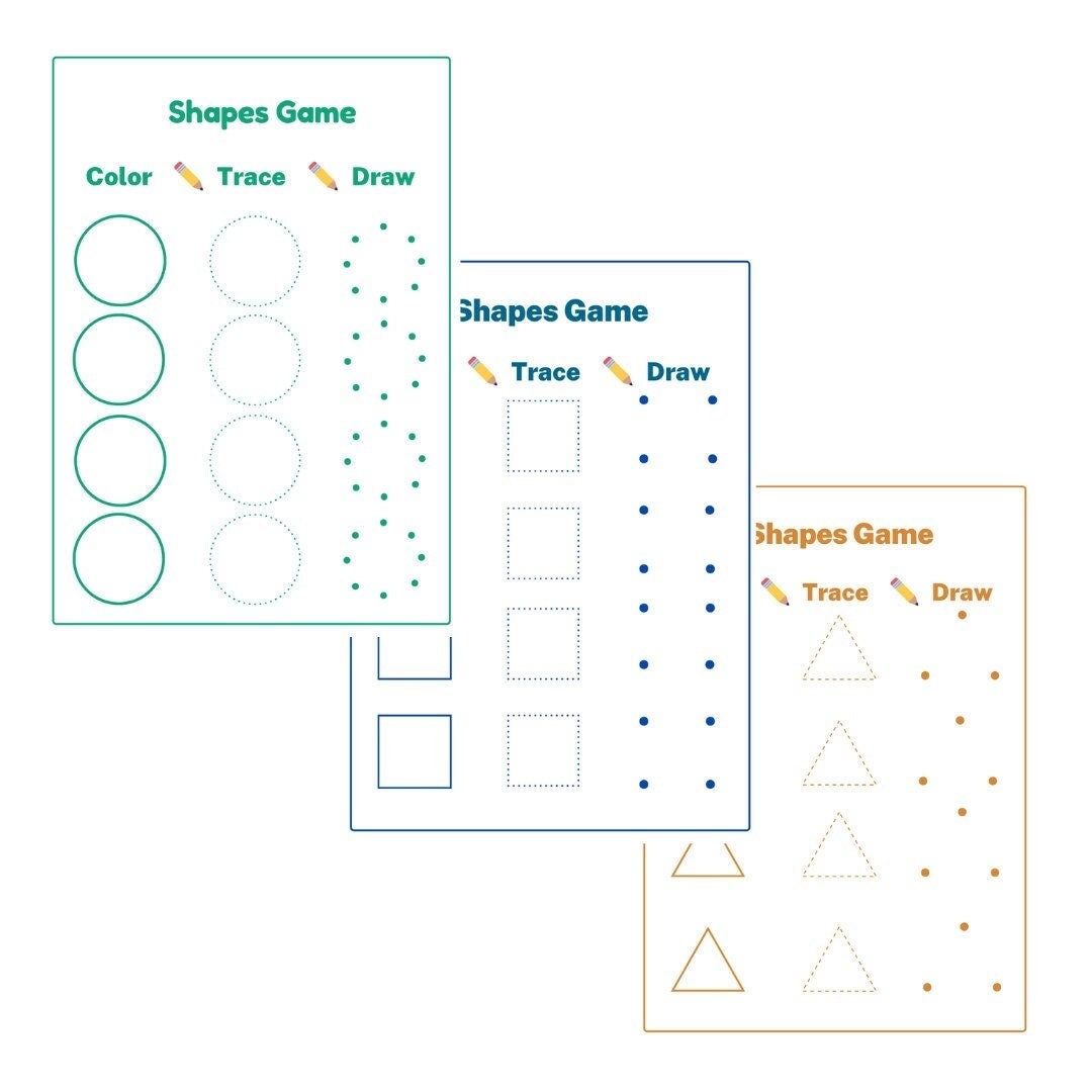 PRINTABLE KIDS ACTIVITIES: Color Trace and Draw Shapes - Etsy