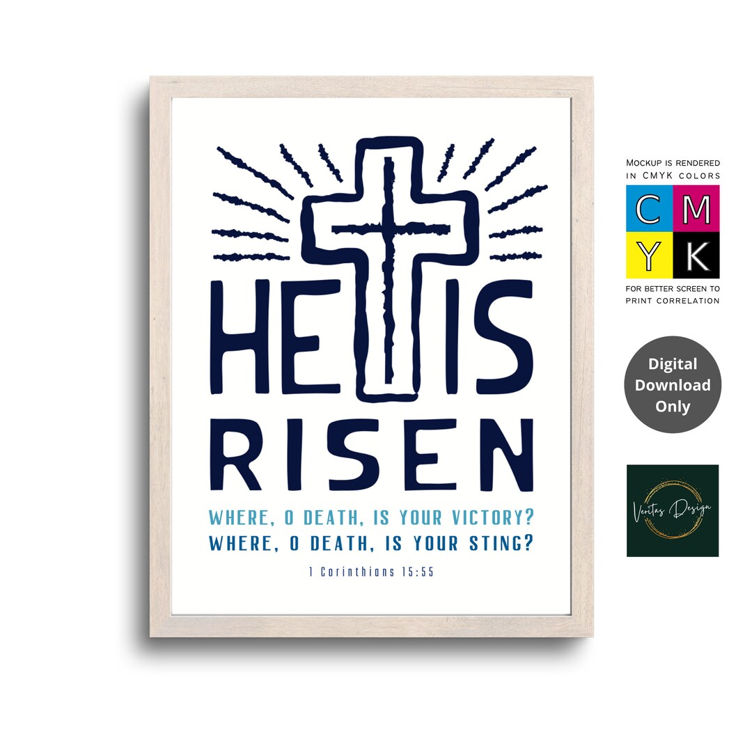He is Risen 1 Corinthians 15:55 Lent Easter Bible Verse Scripture Wall ...
