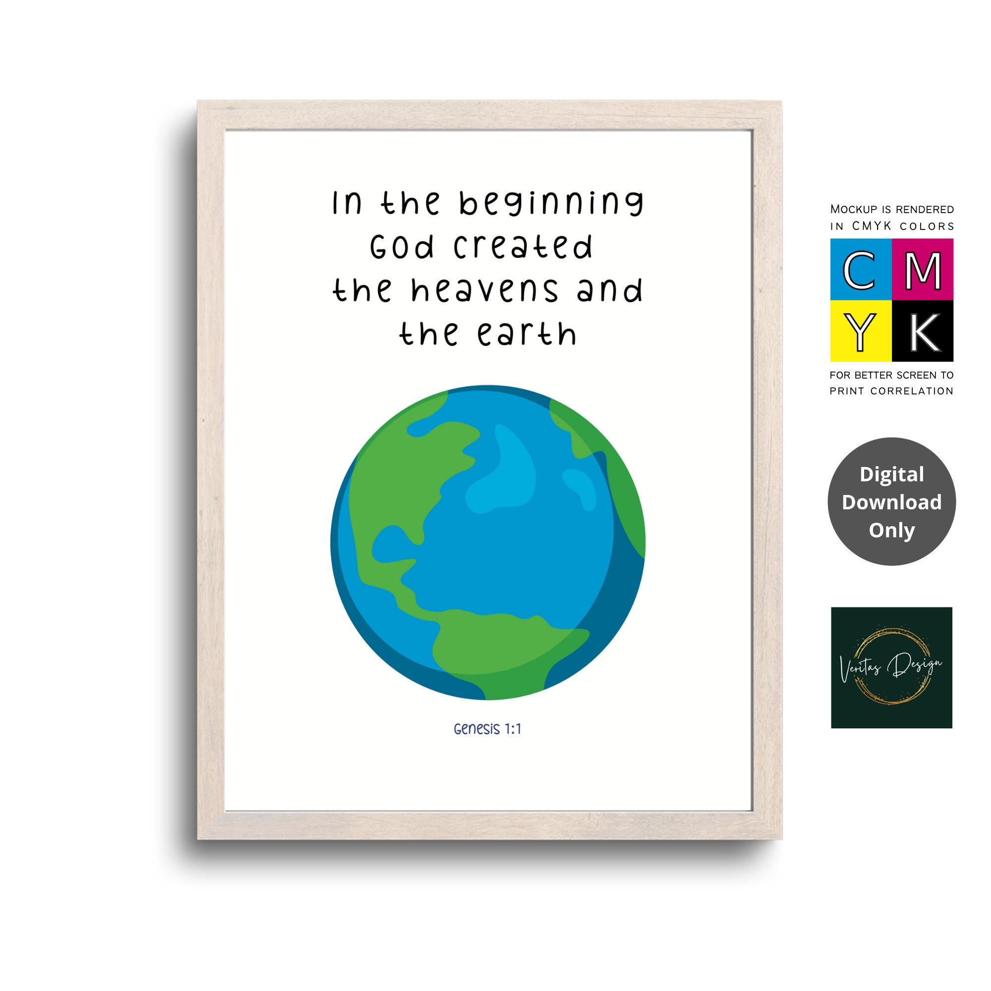 Creation Story in Genesis Bible Verse Children Kids Scripture Wall Art ...