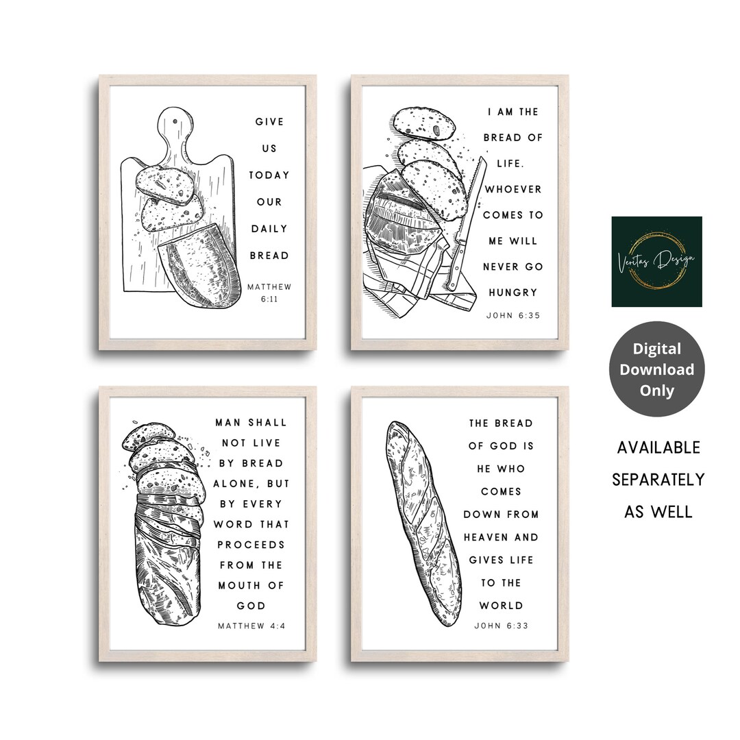 Matthew 4, 6 & John 6 Kitchen Scripture Wall Art Bread Bible Verses ...