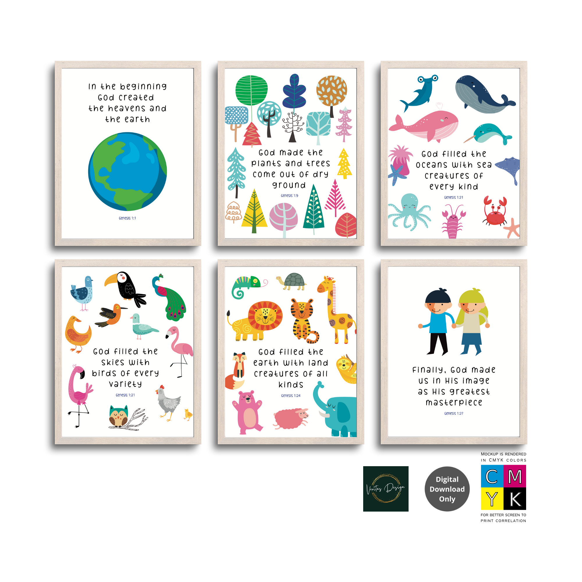 Creation Story in Genesis Bible Verse Children Kids Scripture Wall Art ...