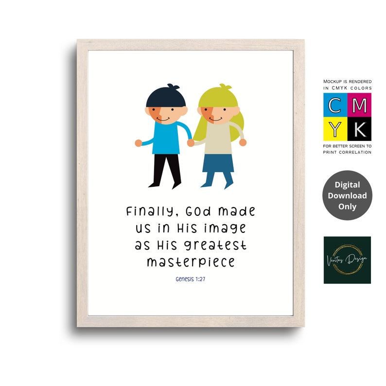 Creation Story in Genesis Bible Verse Children Kids Scripture Wall Art ...