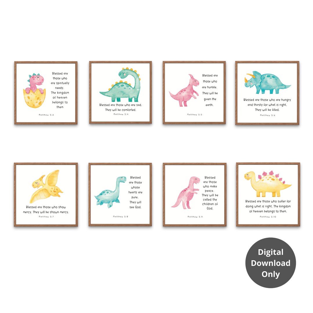 Dinosaur Beatitudes Bible Verse Children Kids Scripture Wall Art ...