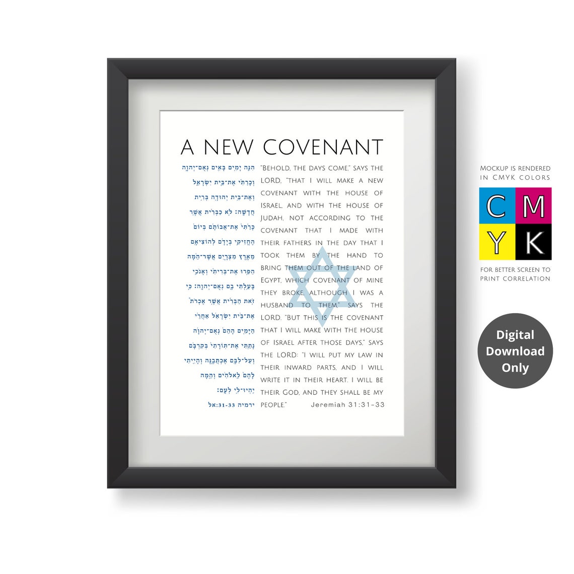 New Covenant Jeremiah 31:31-33 English-hebrew Bible Verse Scripture Art ...