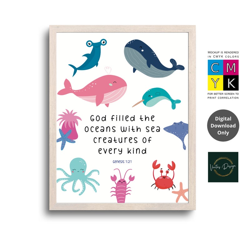 Creation Story in Genesis Bible Verse Children Kids Scripture Wall Art ...