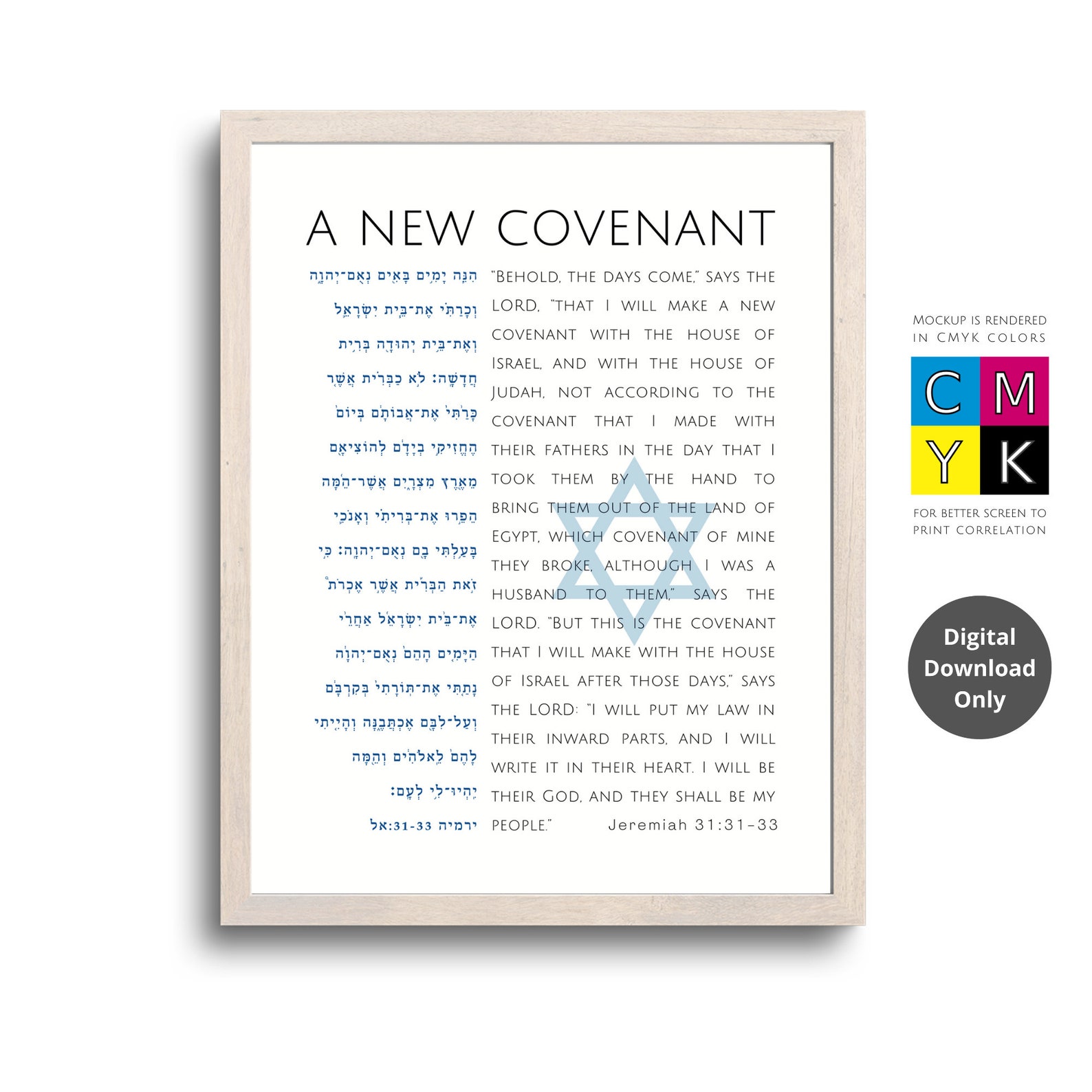 New Covenant Jeremiah 31:31-33 English-hebrew Bible Verse Scripture Art ...