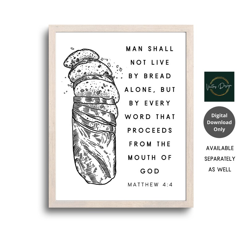 Matthew 4, 6 & John 6 Kitchen Scripture Wall Art Bread Bible Verses ...