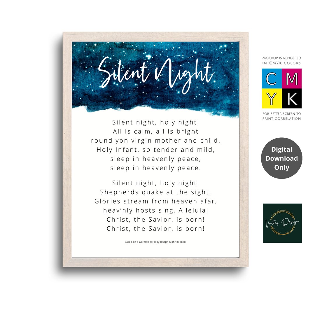 Silent Night Christmas Carol Lyrics Wall Art Printable | Christmas ...