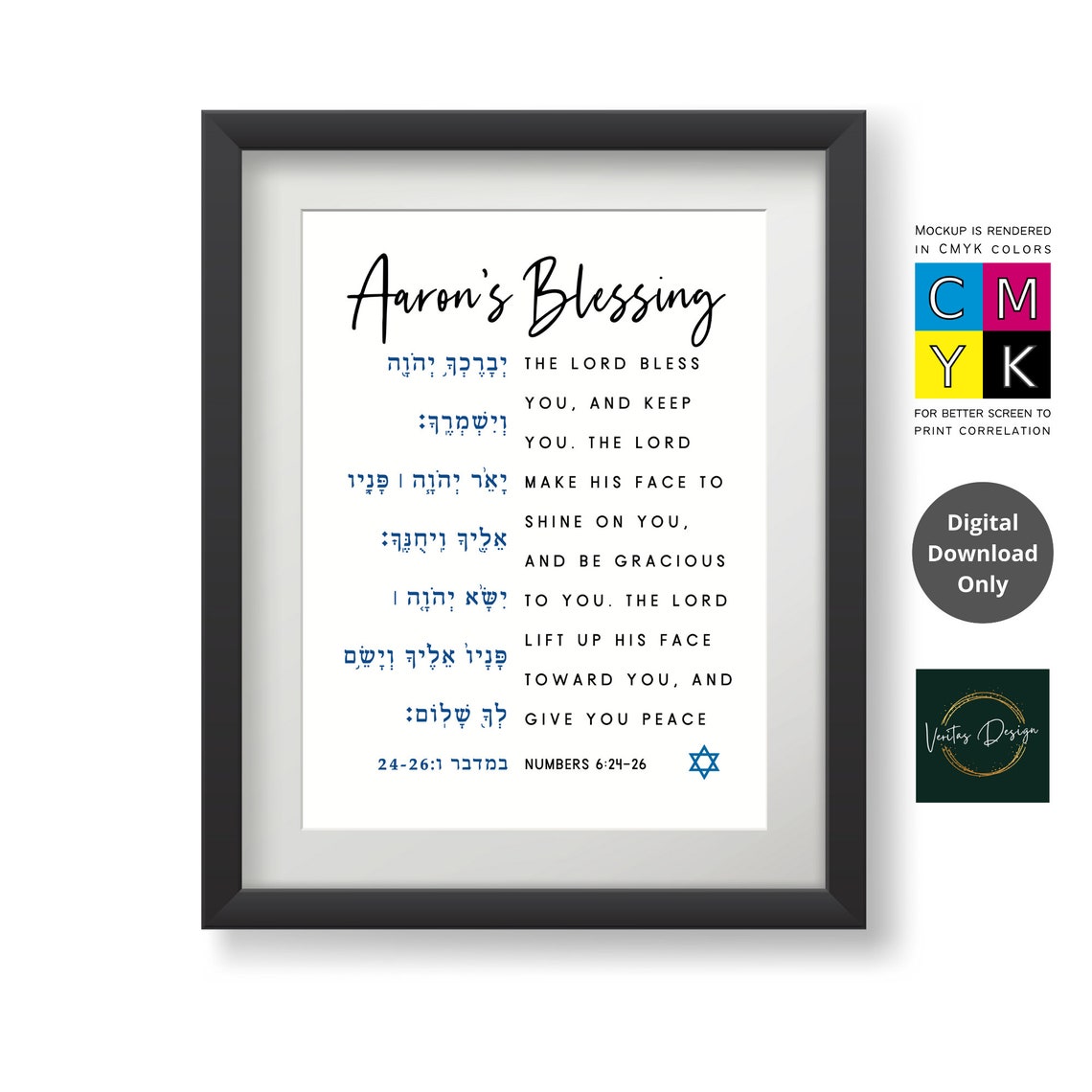 Aaronic Blessings Numbers 6:24-26 English-hebrew Bible Verse Scripture ...