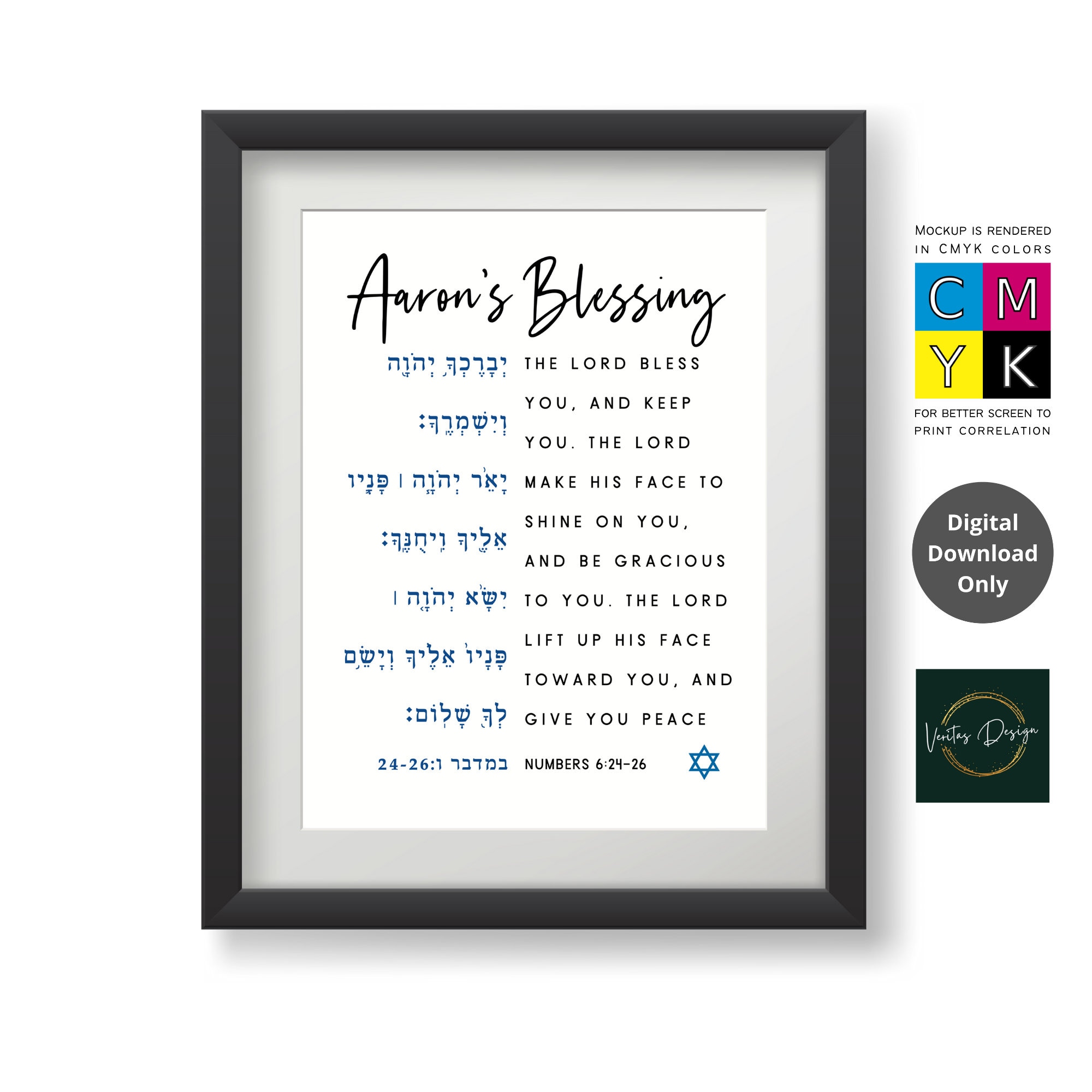 Aaronic Blessings Numbers 6:24-26 English-hebrew Bible Verse Scripture ...