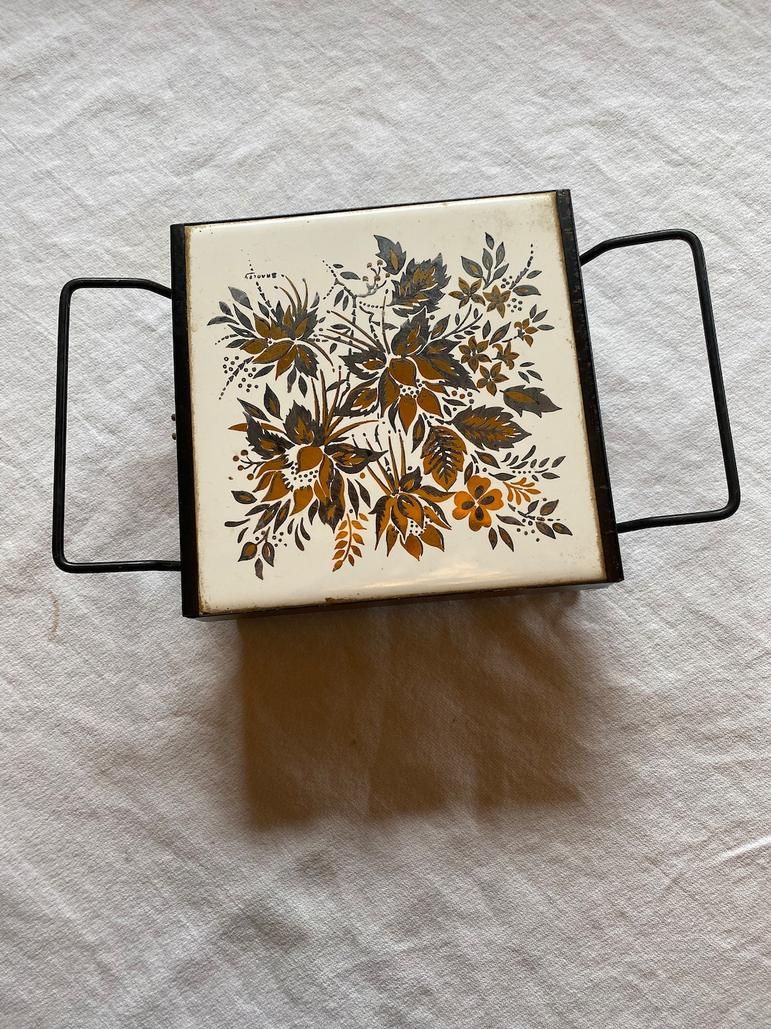 1960s Trivet Mcm Trivet Black and Gold Trivet/ Warming Trivet/ Kitschy ...