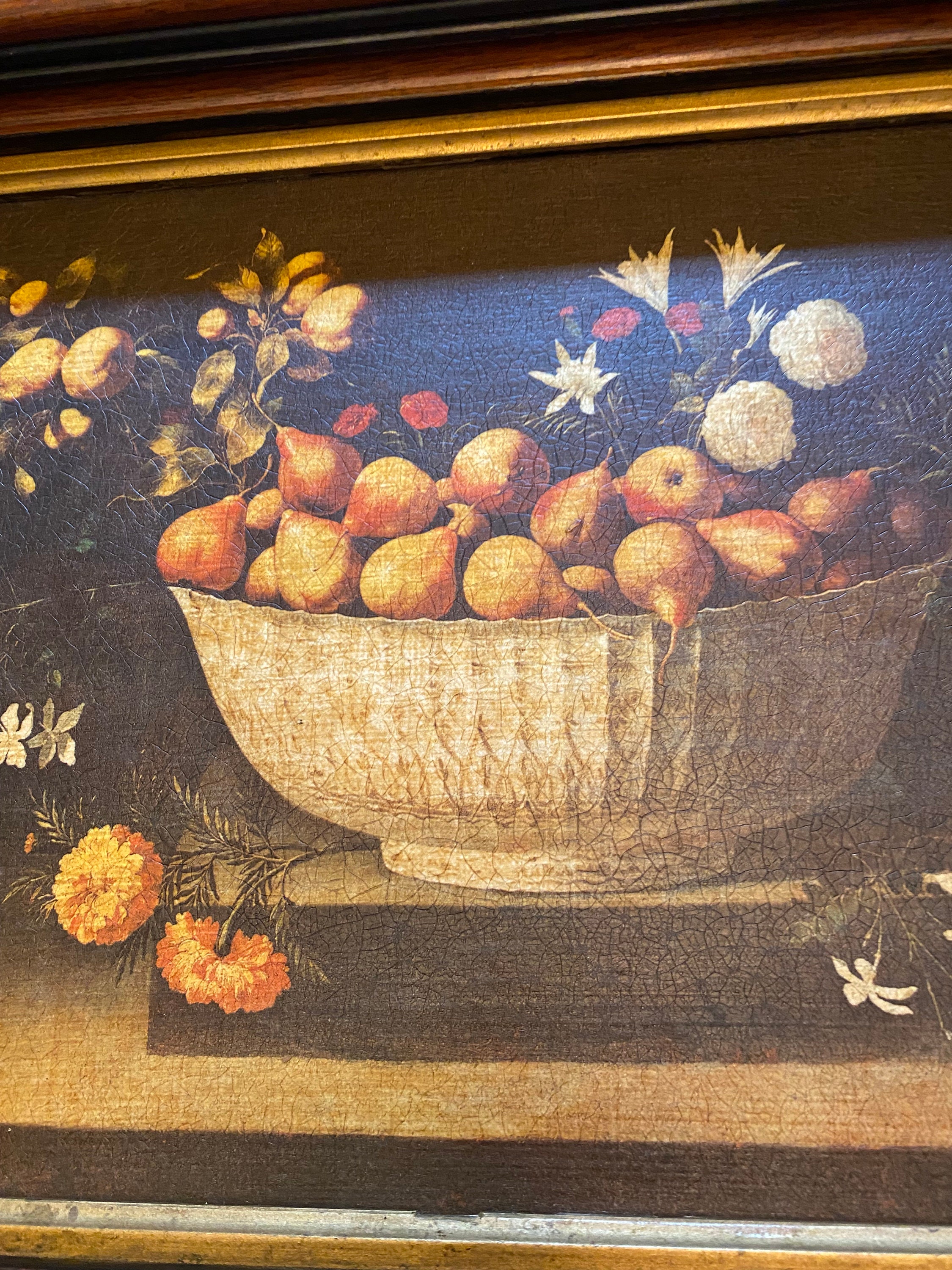Vintage Fruit Still Life in a Deep Cherry Frame W Gold Gilt and Black ...