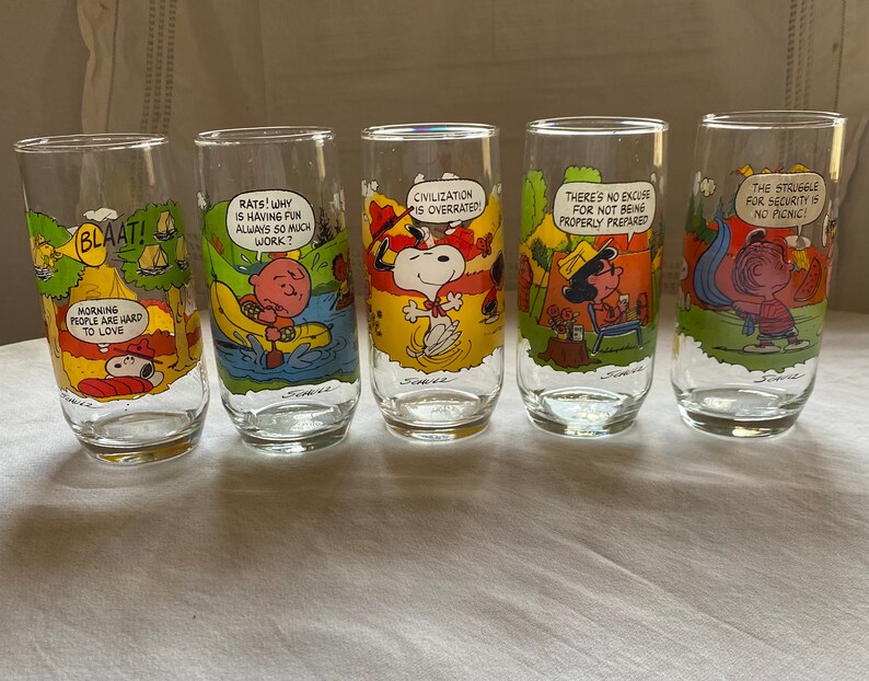 Camp Snoopy Glass Set Peanuts Glasses Charlie Brown Glass Set Mcdonalds Collector Glasses ...