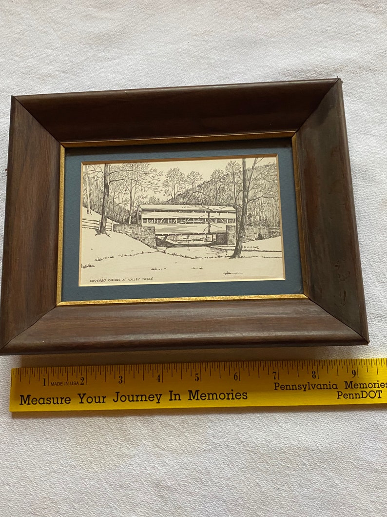 Vintage Pen and Ink Clark M. Goff Covered Bridge Matted and in - Etsy