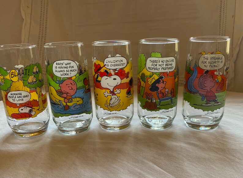 Camp Snoopy Glass Set Peanuts Glasses Charlie Brown Glass Set Mcdonalds Collector Glasses ...