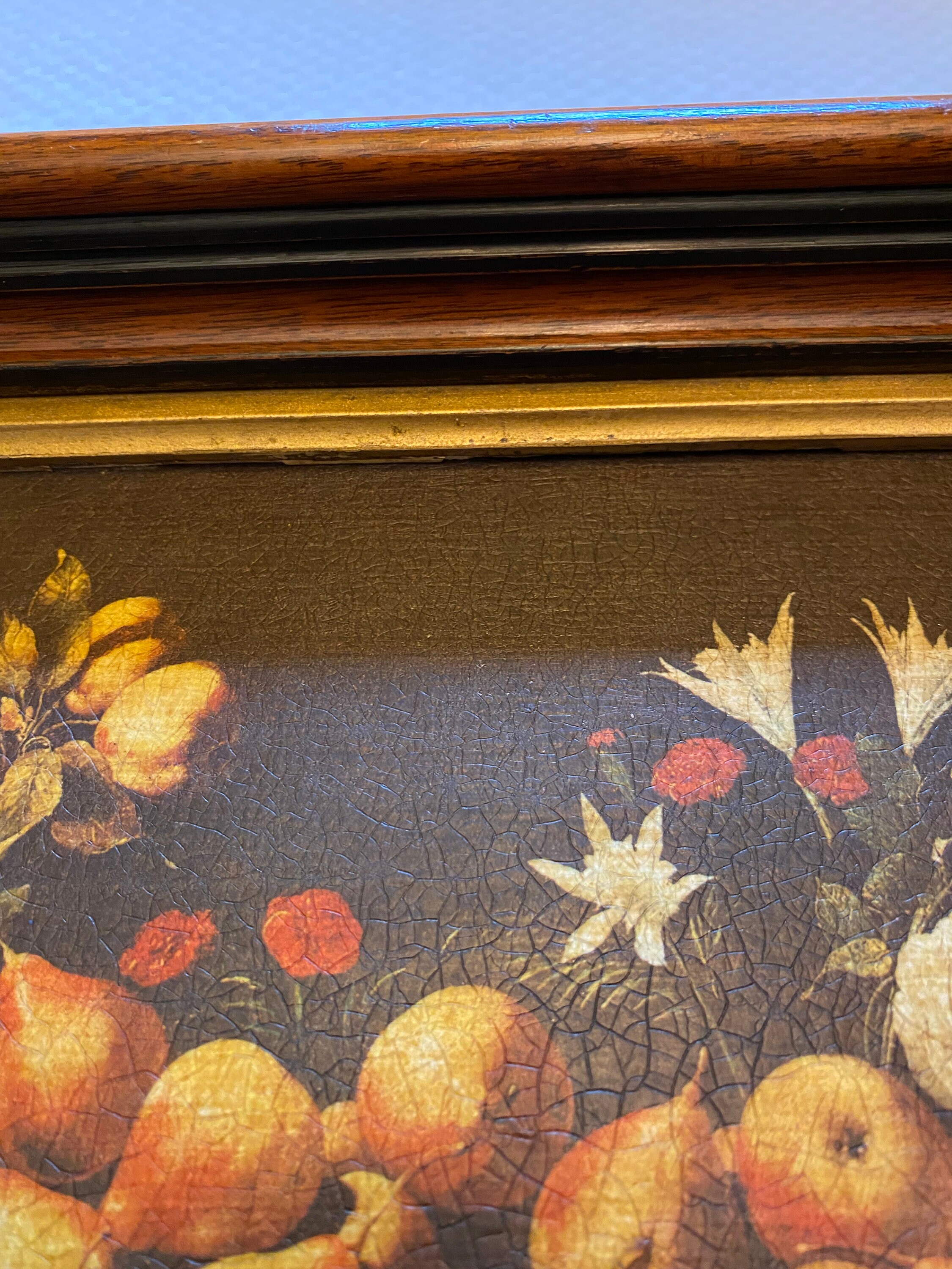 Vintage Fruit Still Life in a Deep Cherry Frame W Gold Gilt and Black ...