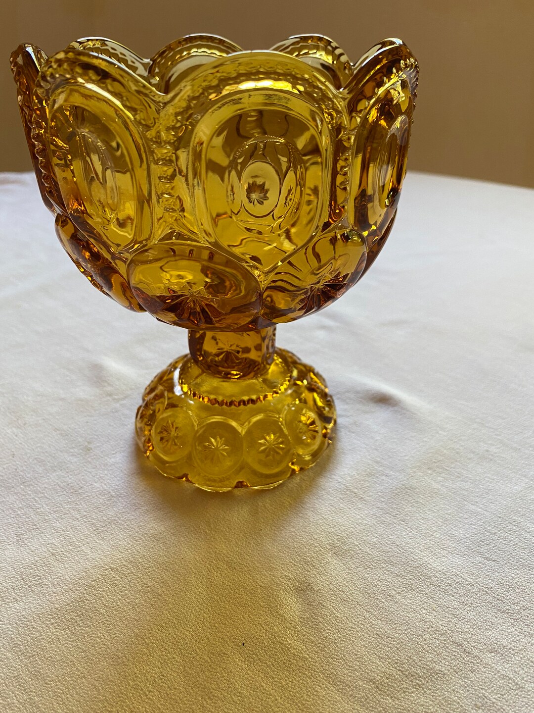 Vintage Amber Glass Compote Vase Floral Jar Mcm Glass 1970 Glass Mcm ...