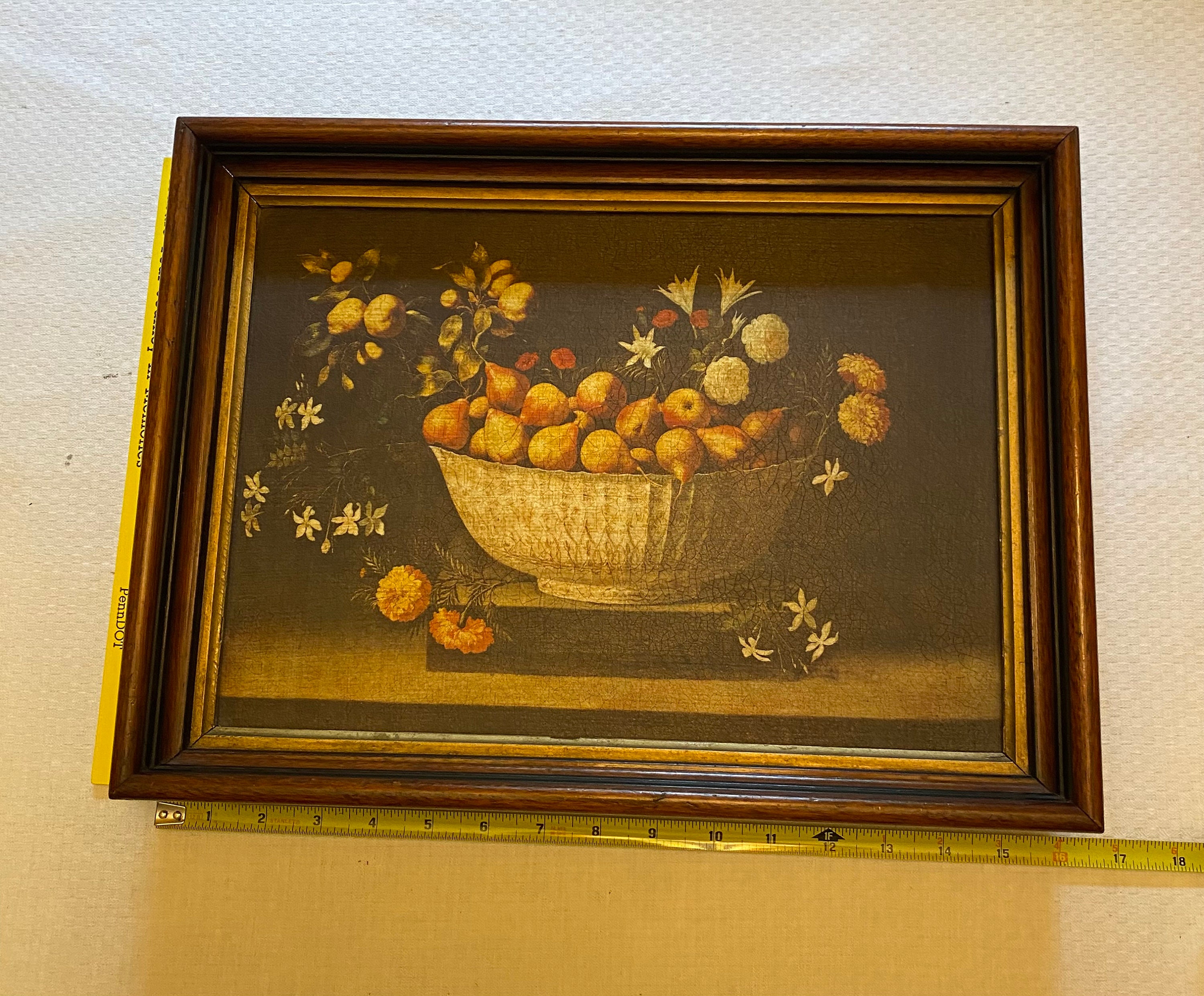 Vintage Fruit Still Life in a Deep Cherry Frame W Gold Gilt and Black ...