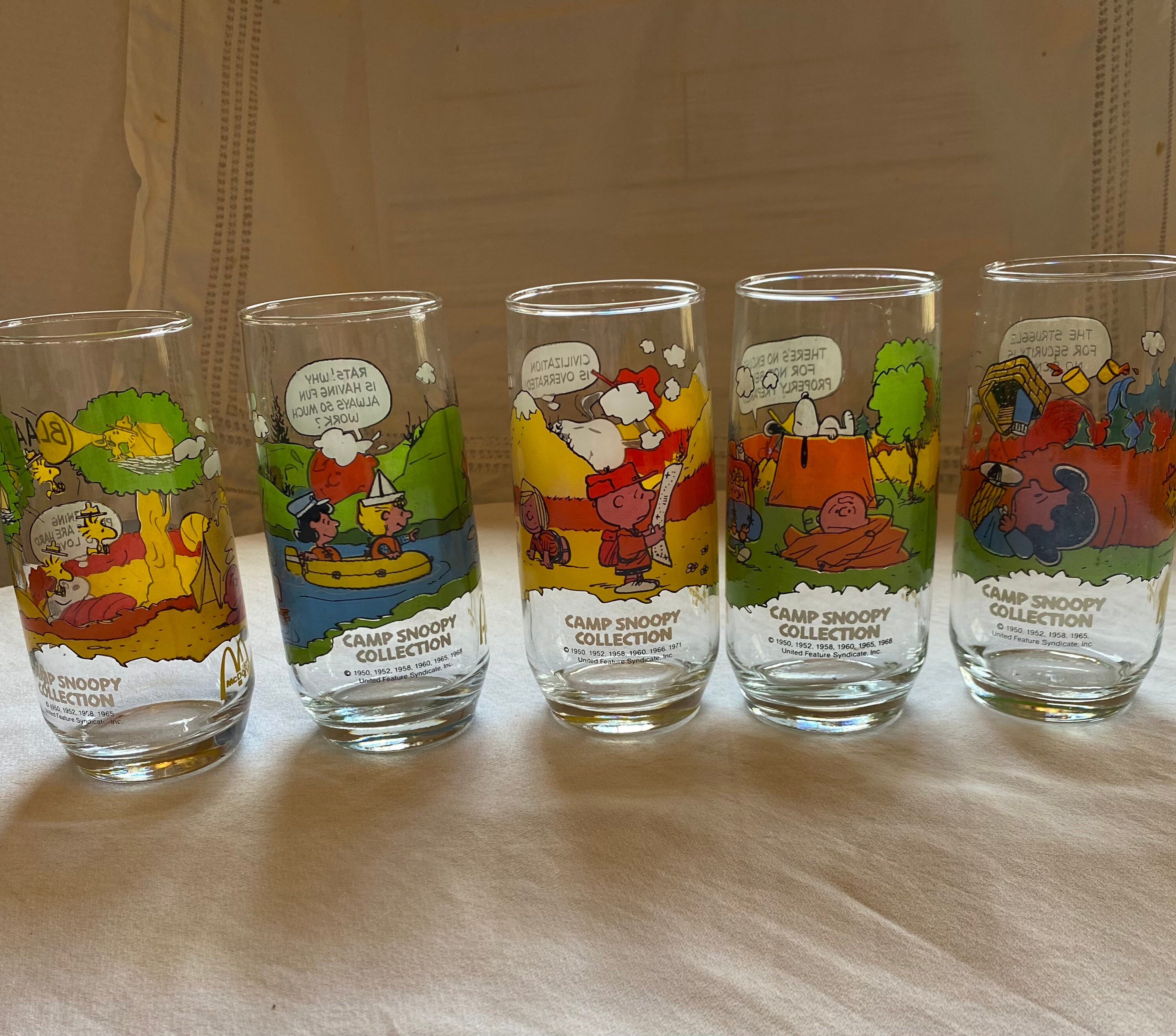 Camp Snoopy Glass Set Peanuts Glasses Charlie Brown Glass Set Mcdonalds Collector Glasses ...