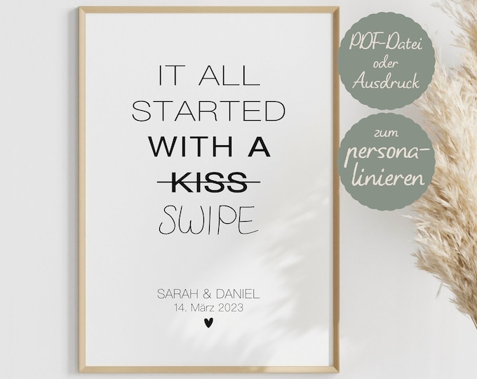 Personalized Poster - It All Started With A Swipe - Couples/spouses ...