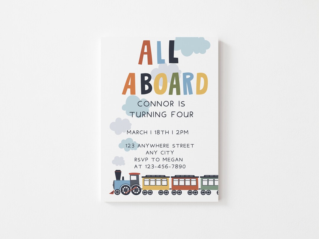 Modern Train Birthday Invitation: Editable Canva Template All Aboard ...