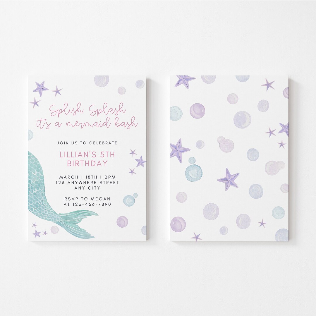 Mermaid Birthday Invitation, Mermaid Tail , Splish Splash It's a ...