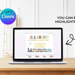 Editable Train Birthday Invitation - Modern All Aboard Theme Party ...