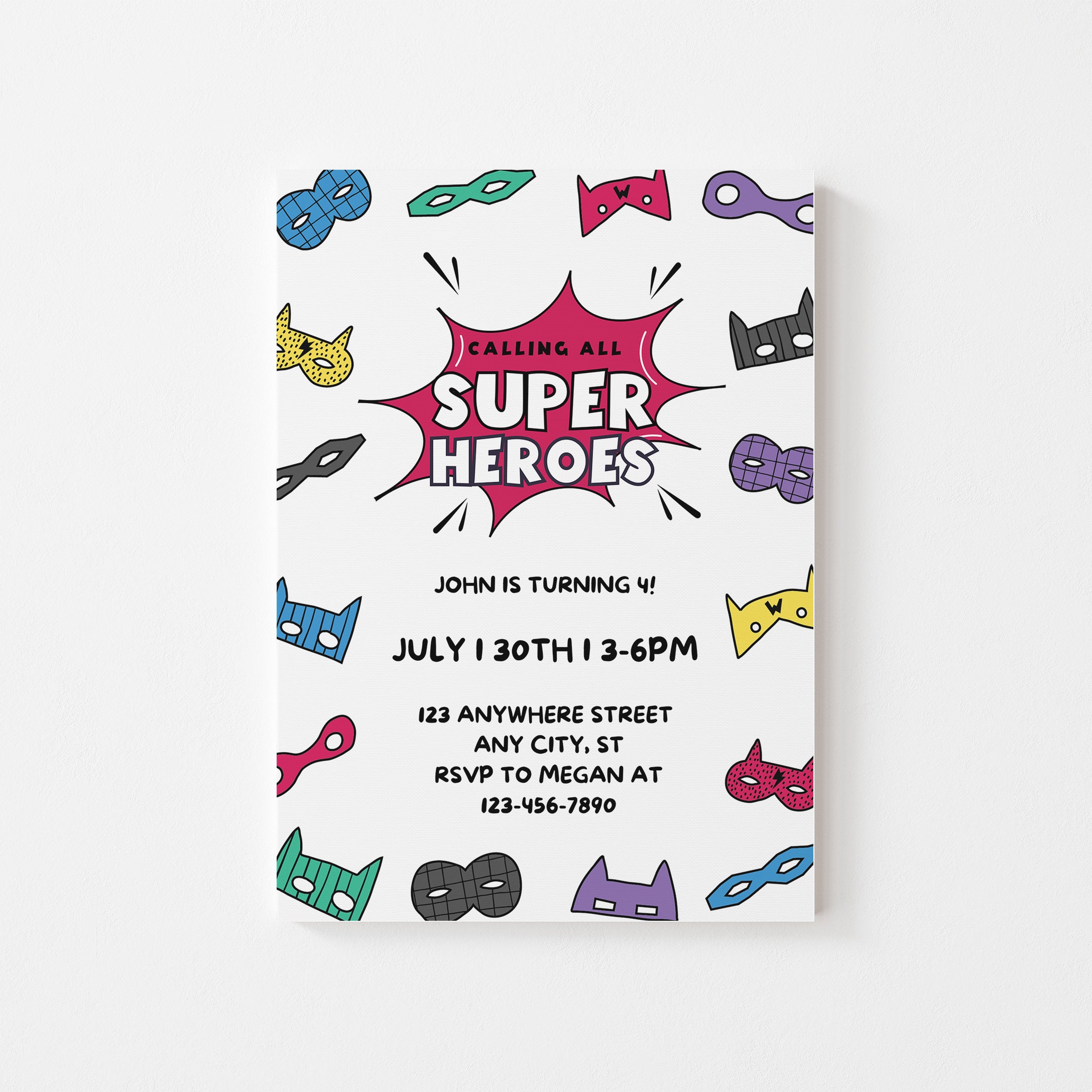 Editable Superheroes Birthday Invitation Template - Printable Birthday ...