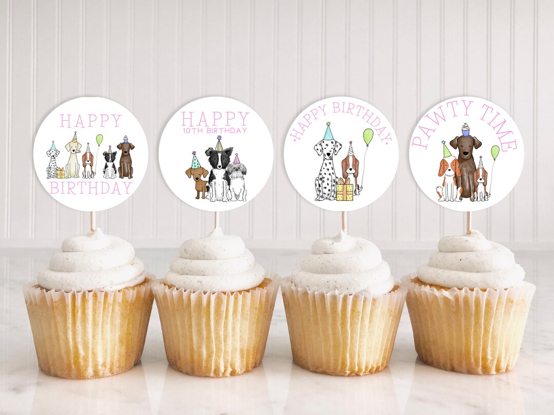 Editable Dog Birthday Cupcake Toppers, Puppy Pawty Toppers, Dog ...