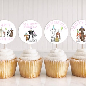 Editable Dog Birthday Cupcake Toppers, Puppy Pawty Toppers, Dog ...