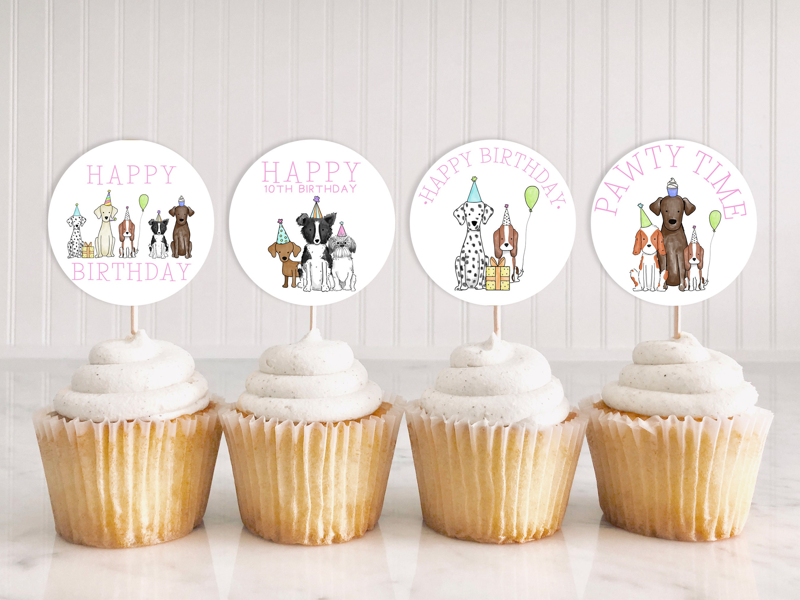 Editable Dog Birthday Cupcake Toppers, Puppy Pawty Toppers, Dog ...