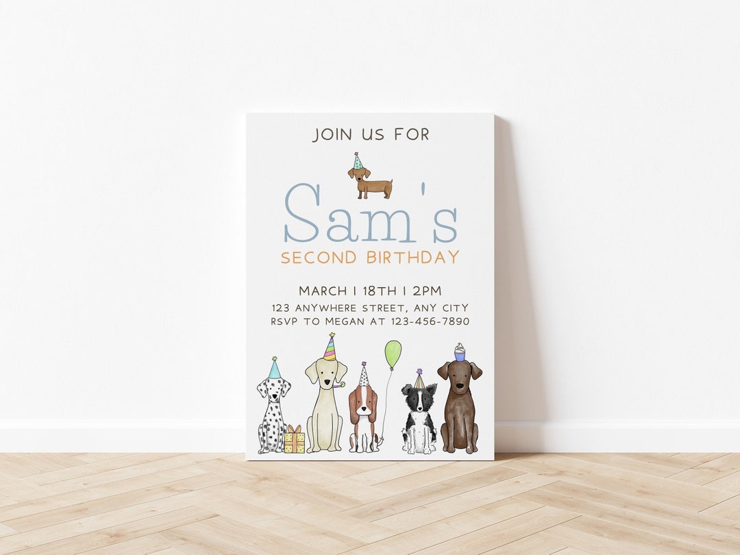 Dog Birthday Invitation, Boy Dog Theme Birthday Invite, Pawty Birthday ...