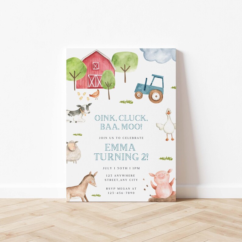 Farm Birthday Invitation Editable Template - Barn Farm Animals Digital ...