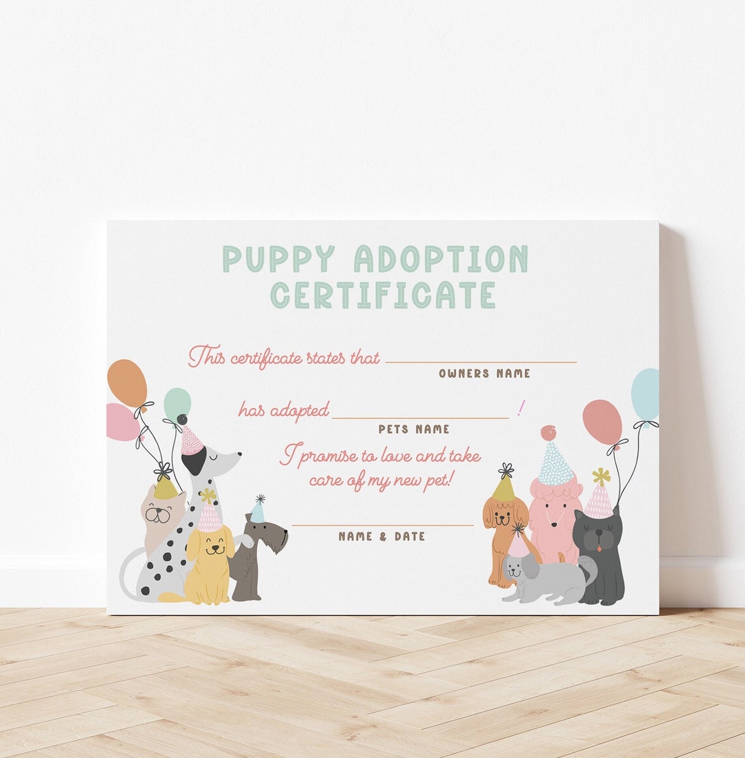Puppy Birthday Party Adoption Certificate Template Dog Theme Birthday ...