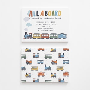 All Aboard Happy Birthday Banner, Train Theme Birthday, Modern Train ...