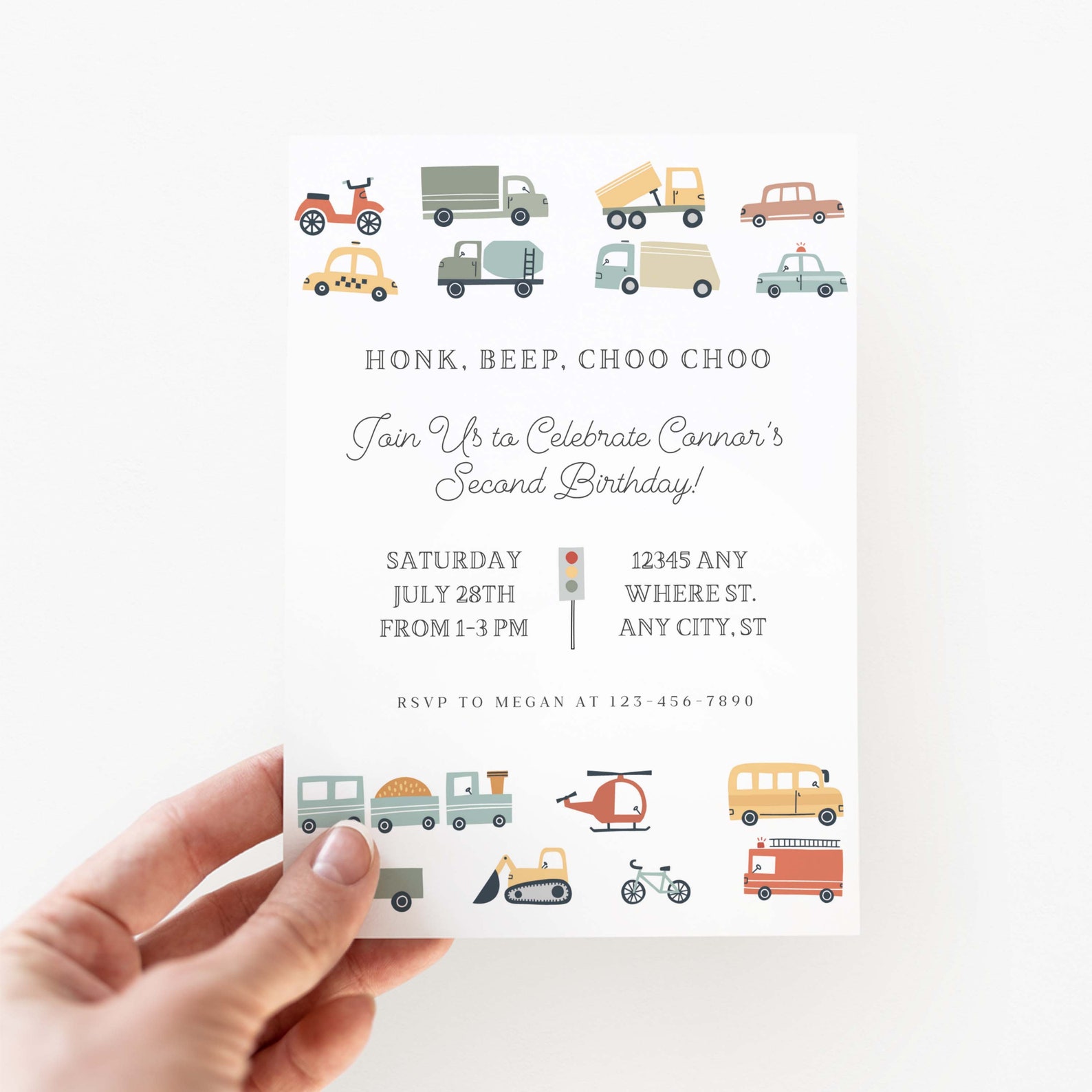 Honk Beep Vroom Transportation Party Invitation Kid's Birthday Party ...