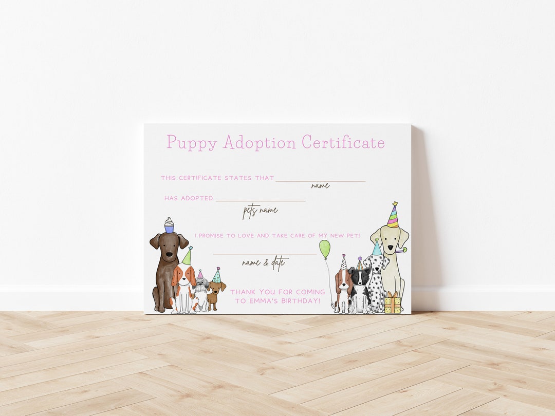 Puppy Adoption Sign Adoption Certificate, Puppy Party, Canva Editable ...