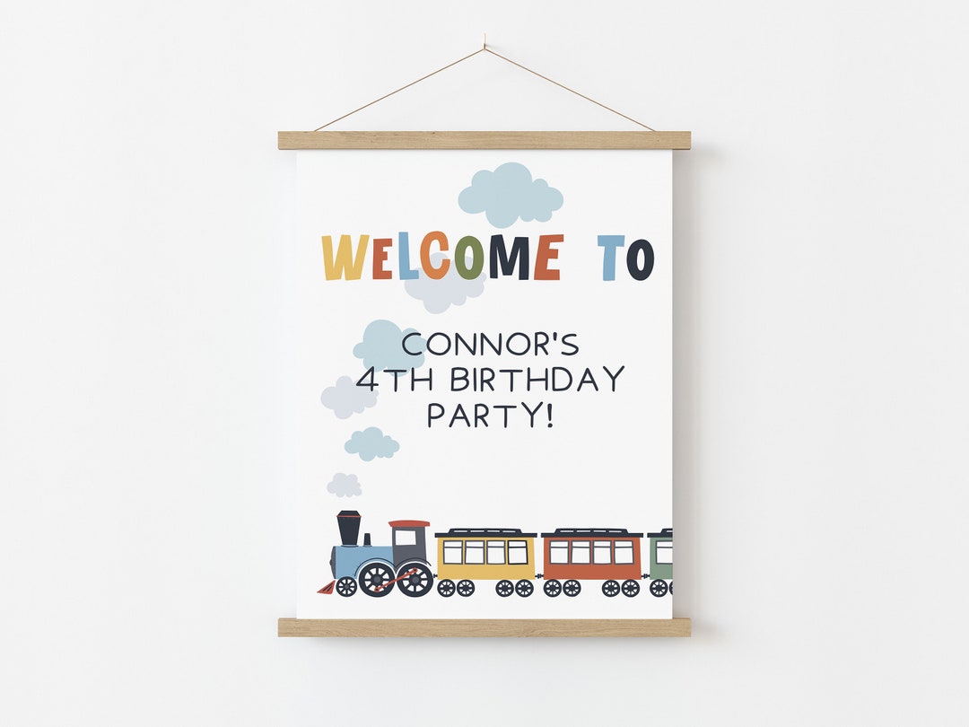 All Aboard Welcome Sign, Train Theme Birthday Welcome Sign, Editable ...