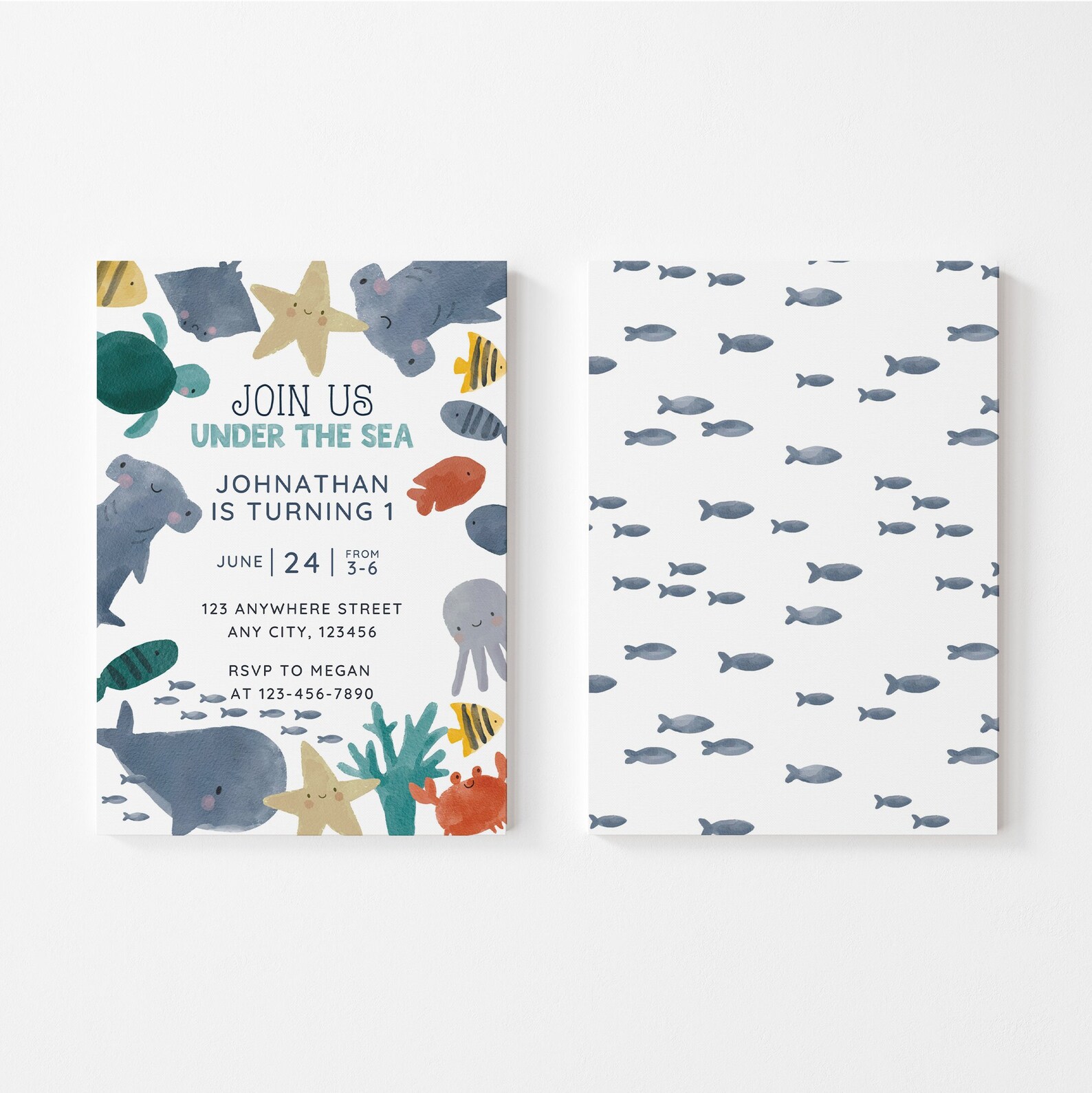 Under the Sea Birthday, Beach Themed Invitation, Surfs Up, Ocean Colors ...
