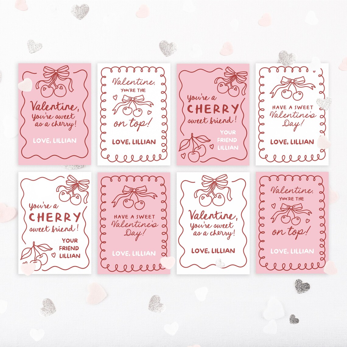 Editable Cherry Valentine Card | Coquette Bow Printable Template for ...