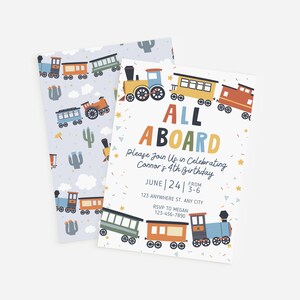 Birthday Invitation Train Party | Modern Editable Canva Template ...