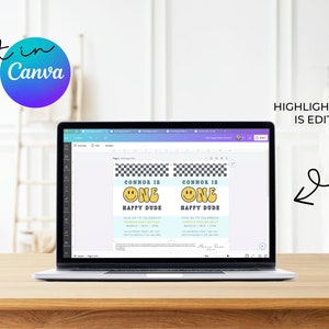 Retro One Happy Dude Birthday Invitation, One Happy Dude, One Rad Dude ...