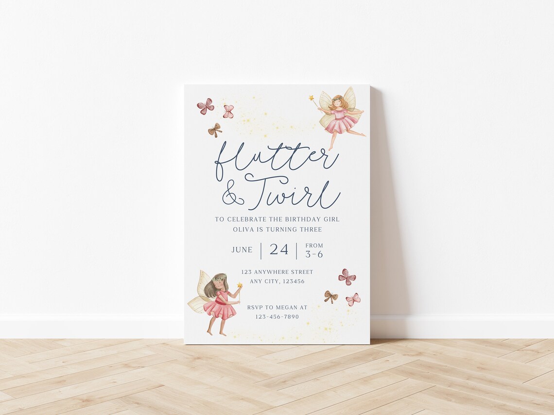 Printable Birthday Invitation, Flutter & Twirl, Magical Fairy Tale ...